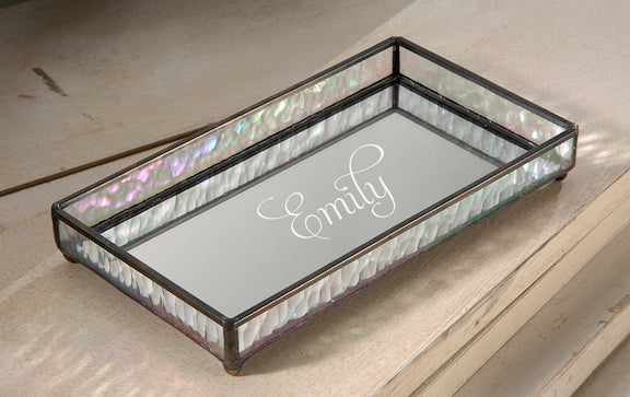 Personalized Mirrored Vanity Trays by J Devlin Glass Art